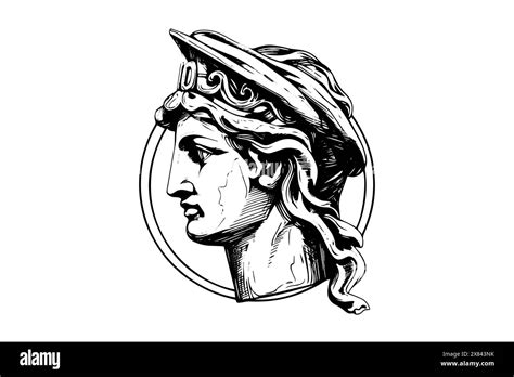 Hermes Head Hand Drawn Ink Sketch Engraved Style Vector Illustration