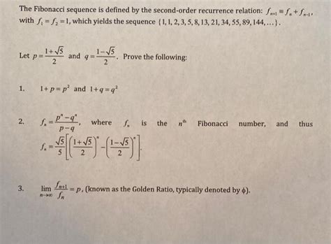 Solved The Fibonacci Sequence Is Defined By The Second Order