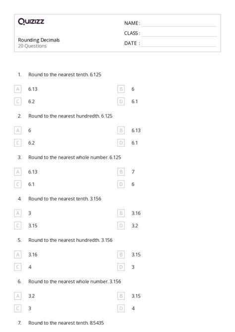 50 Rounding Decimals Worksheets For 6th Grade On Quizizz Free