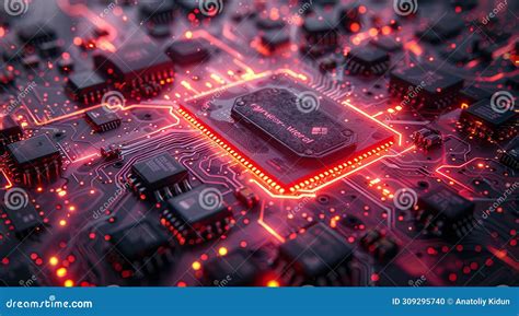 Hardware Chip Isolated On Black Background Electrical Circuit Board Rendering Abstract Computer
