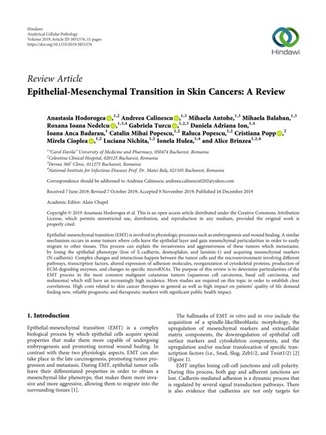 PDF Epithelial Mesenchymal Transition In Skin Cancers A Review