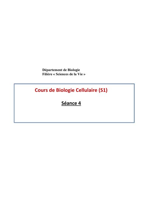 Biologie Cellulaire S1 Section 1 Et 3 Cours De Biologie Cellulaire