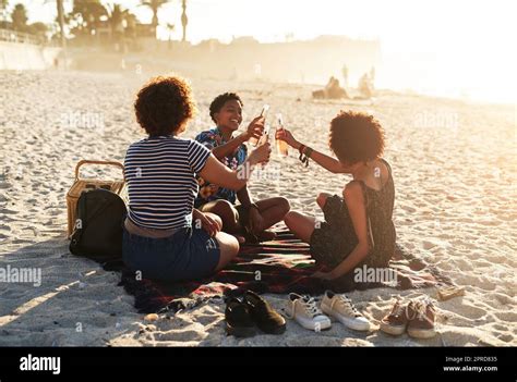 Sun Drinks Friends And The Beach Are All We Need An Attractive Young Trio Of Women
