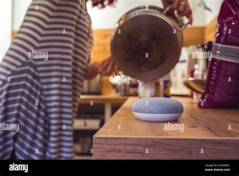 Voice Controlled Smart Speaker In A Interior Home Voice Controlled