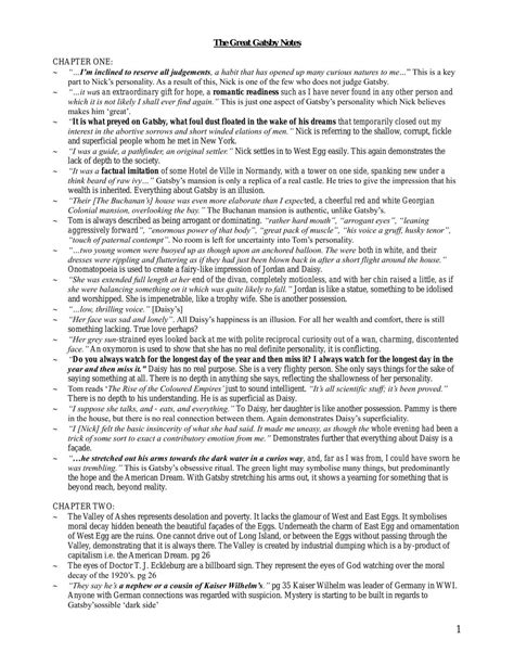 The Great Gatsby Quotesexplanation English Advanced Year 12 Hsc