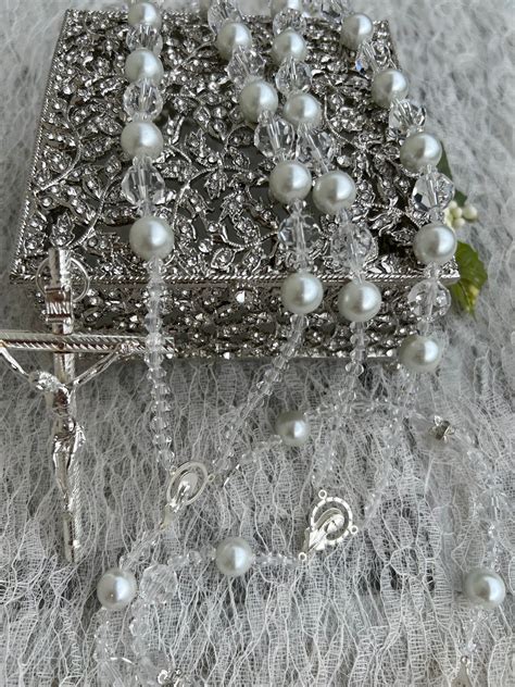 Wedding Lasso With Box Wedding Rosary Cross White Pearl And Crystal