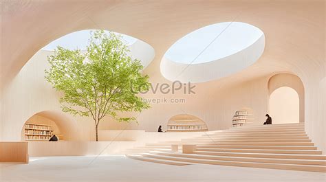 나무가 늘어선 현대적인 도서관 배경 사진 및 창의적인 일러스트 무료 다운로드 Lovepik