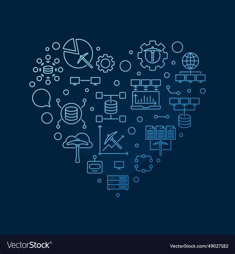 Data Mining Heart Shaped Blue Outline Banner Vector Image