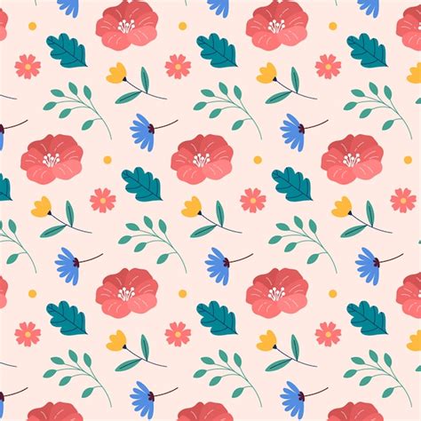 봄을 위한 플랫 플로럴 패턴 디자인 무료 벡터