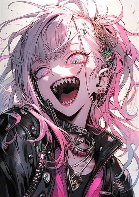 Download Wallpaper 1856x2624 Girl Demon Fangs Choker Anime Art Hd