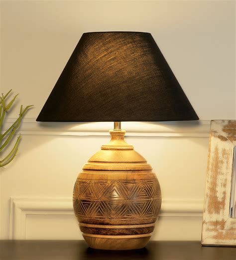 Buy Euclid Black Cottan Fabric Shade Night Lamp With Wood Base At 57 OFF By Kapoor Lampshades