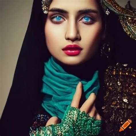 Portrait Of A Pakistani Girl With Beautiful Blue Eyes On Craiyon