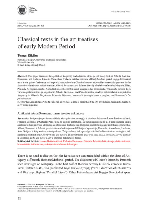 Pdf Classical Texts In The Art Treatises Of Early Modern Period