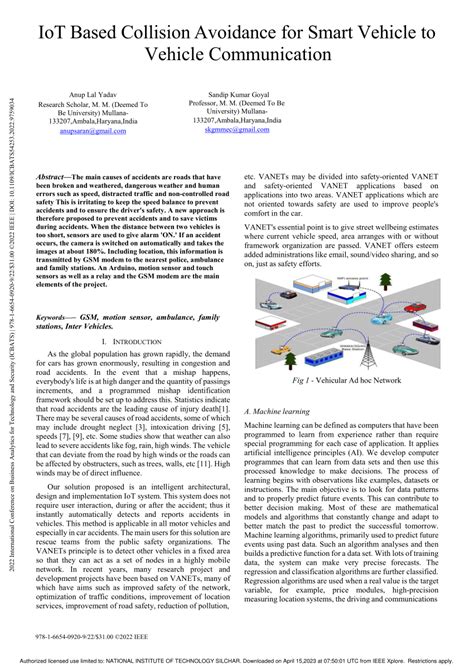 pdf iot based collision avoidance for smart vehicle to vehicle