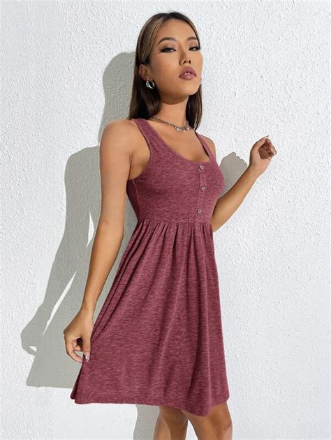 SHEIN LUNE Button Front A Line Dress SHEIN USA