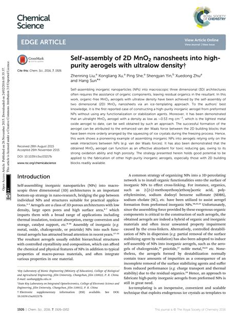 pdf self assembly of 2d mno2 nanosheets into high purity aerogels
