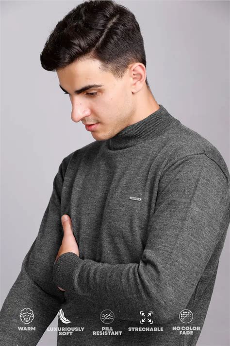 Medium Grey Solid Turtle Neck Sweater Godfrey