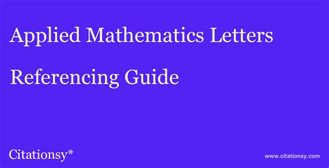 Applied Mathematics Letters Referencing Guide · Applied Mathematics Letters Citation Updated