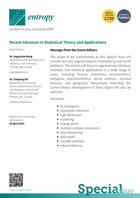 Pdf [entropy] Special Issue Recent Advances In Statistical Theory And Applications