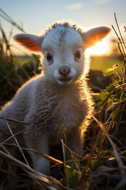 Premium Ai Image There Is A Small Lamb That Is Standing In The Grass