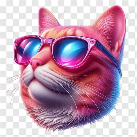 분홍색 선글라스를 낀 고양이가 위를 쳐다본다 분홍색 선글라스를 낀 고양이가 위를 쳐다본다 햇살 가득한 환경 속에서 밝고 패셔너블한 분위기를 구현 색안경 Png 일러스트