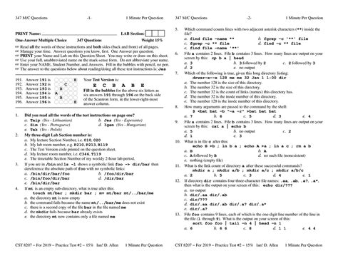 Practice Test 2 CST8207 Linux PRINT Name LAB Section One Answer
