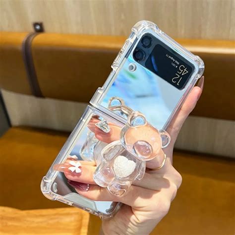 귀여운 투명 입체 베어 곰돌이 톡 갤럭시 Zflip 제트 플립6 플립5 플립4 플립3 미러 클리어 폰케이스 에이블리
