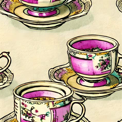 Perfect Antique Tea Cups With Saucer Whimsical Illustration Digital Art