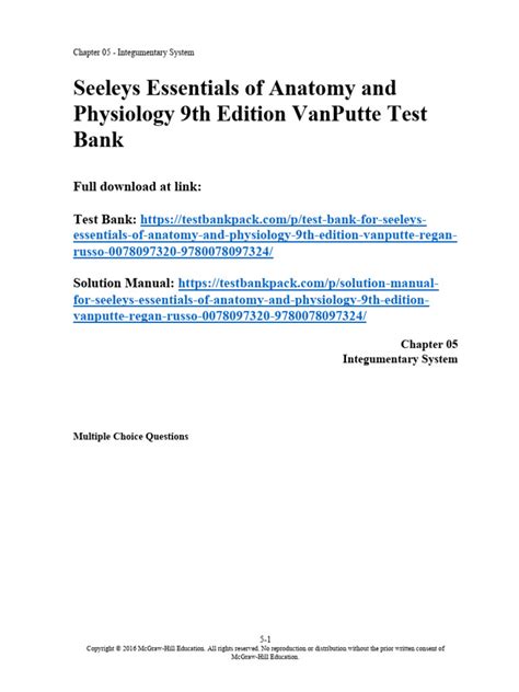 Seeleys Essentials Of Anatomy And Physiology 9th Edition Vanputte Test