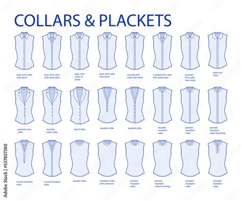 Set Of Necklines Of Collars And Plackets Stand Mandarin Baseball