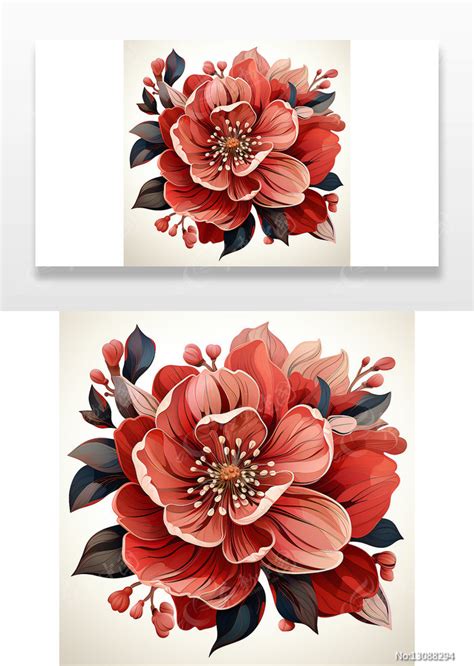 手绘水彩红色牡丹花插画元素图片下载 红动中国