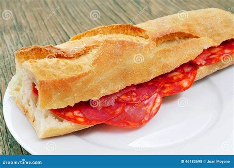 Spanish Bocadillo De Jamon Serrano Ham Sandwich Stock Image