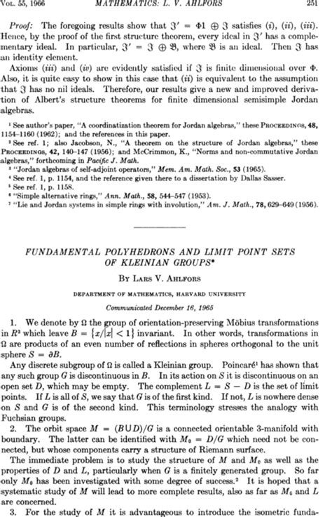 Fundamental Polyhedrons And Limit Point Sets Of Kleinian Groups Pnas