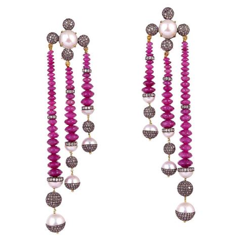 Tassel Ruby Pearl 477 Carat Diamond Earrings For Sale At 1stdibs
