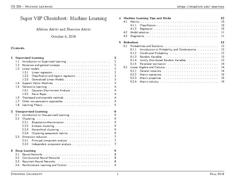 Super Cheatsheet Machine Learning Cs 229 Machine Learning Stanford