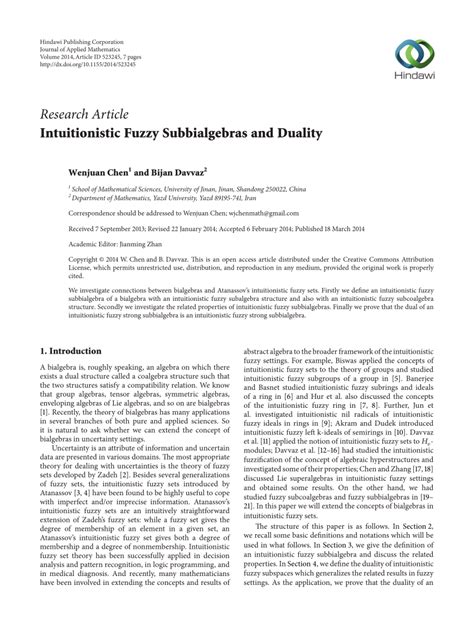 Pdf Intuitionistic Fuzzy Subbialgebras And Duality