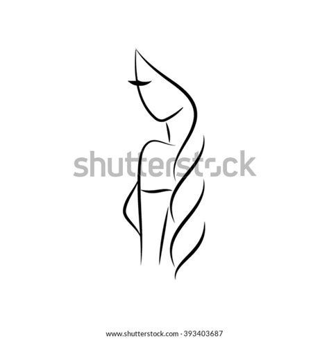Beautiful Woman With Long Hair Vector Illustration Line Style Logo