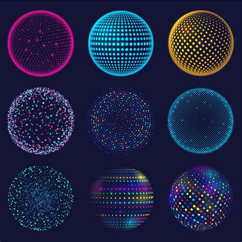Dotted Neon 3d Sphere Abstract Atomic Dotted Spheres 3d Grid Glowing Spherical Shapes