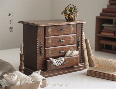 빈티지 소품샵 위싱벨 Sold Out 빈티지 우드 쥬얼리박스 1980s Vintage Wood Jewelry Box