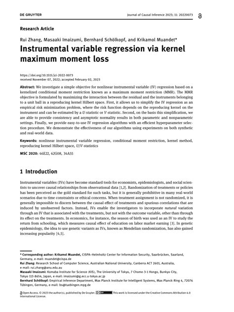 Pdf Instrumental Variable Regression Via Kernel Maximum Moment Loss