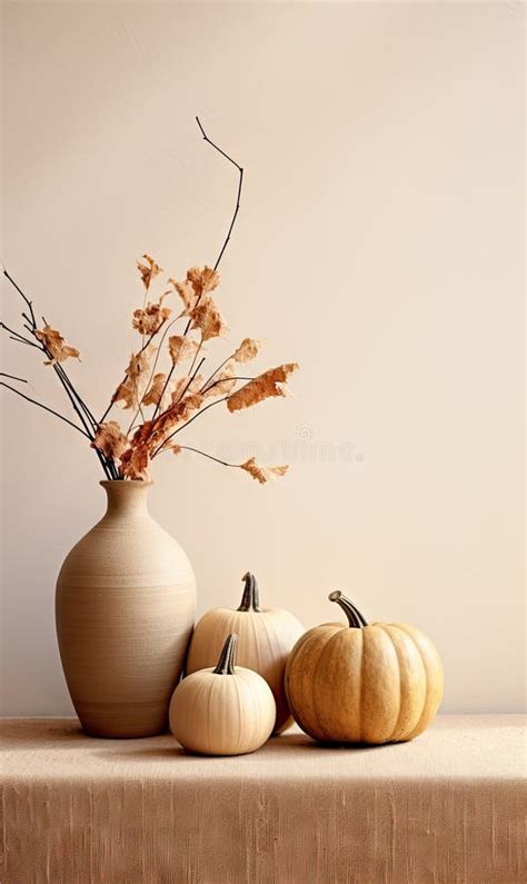 Three Pumpkins And A Vase On A Table Stock Illustration Illustration