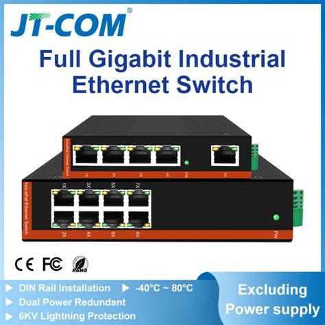 Jt Com 5 8 Port Full Gigabit Industrial Ethernet Switch 10 100 1000mbps 40 To 85°c Din Rail