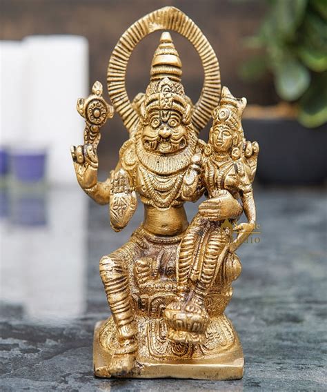 Brass Narsingh Laxmi Idol Under Serpent Religious Lucky Dacor Statue 5