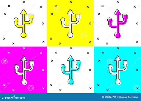 Set Usb Symbol Icon Isolated On Color Background Vector Stock