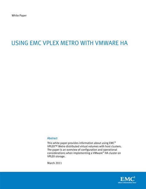pdf using emc vplex metro with vmware ha vmworld pa… · using emc vplex metro with vmware ha
