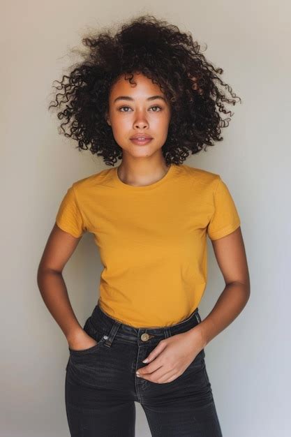 Confident Woman In Yellow Shirt Premium AI Generated Image