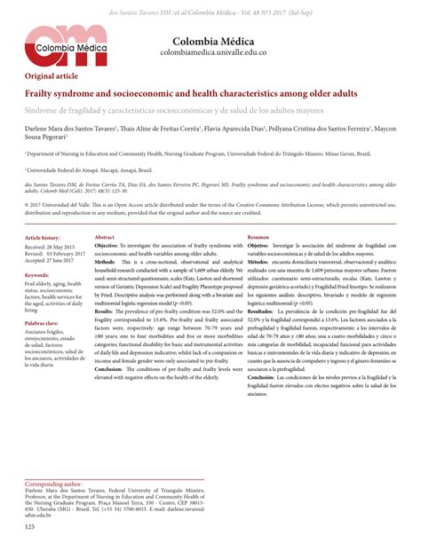 Pdf Frailty Syndrome And Socioeconomic And Health Characteristics
