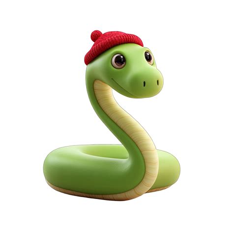 Green Cartoon Snake Wearing A Red Knitted Beanie Hat 75788128 Png