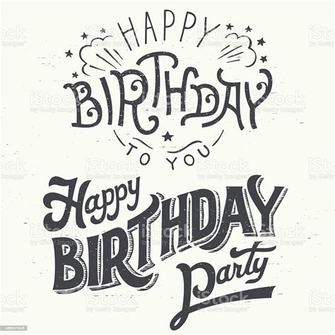행복함 버스데이 수작업 표기 디자인식 설정 생일에 대한 스톡 벡터 아트 및 기타 이미지 생일 복고풍 컴퓨터 글자 Istock