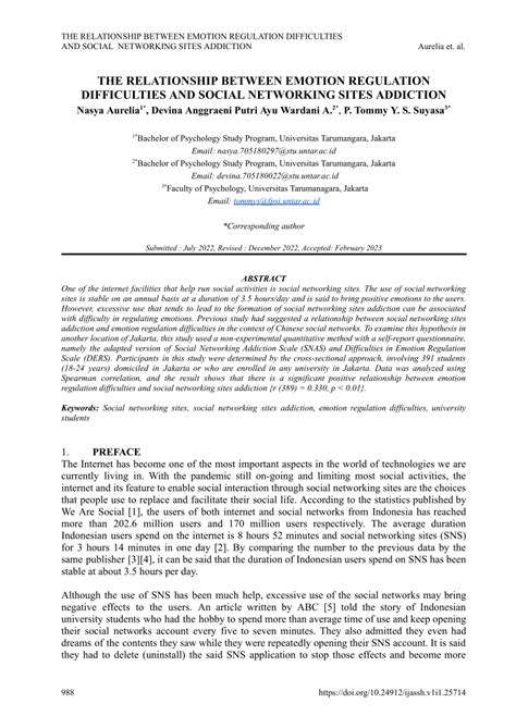 Pdf The Relationship Between Emotion Regulation Difficulties And Social Networking Sites Addiction